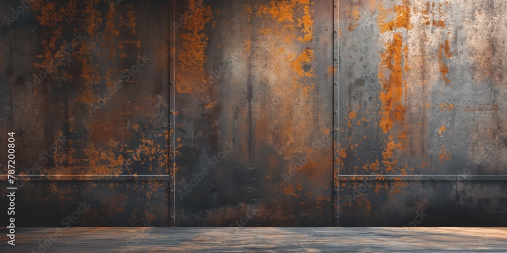 Dynamic image of a distressed metal wall with chipped paint revealing ...