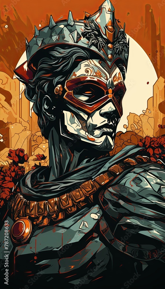 SKULL king of narcos wearing gun and mask, abstract background, drug ...