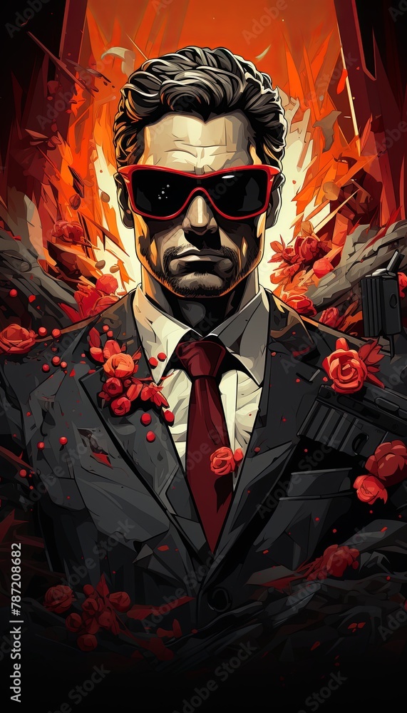 mexican king of narcos wearing gun and mask, abstract background, drug ...