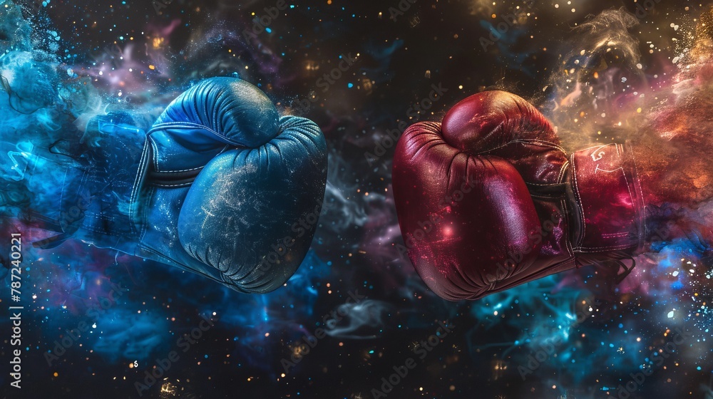 Wide poster of famous boxing gloves fight with vs letters for versus in ...