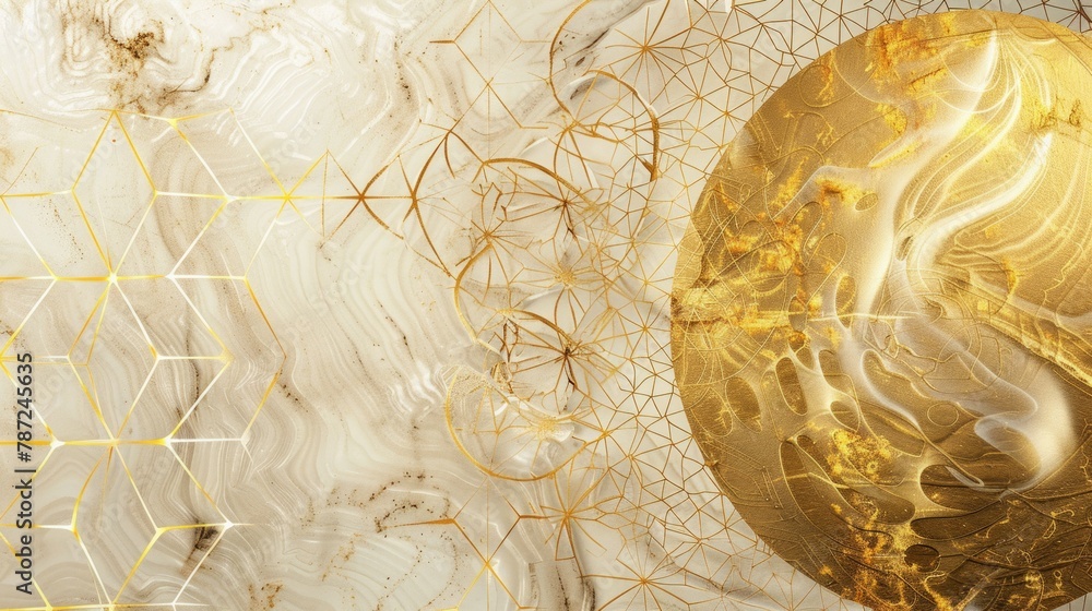 white and gold background. gold leaf style book cover. sacred geometry ...