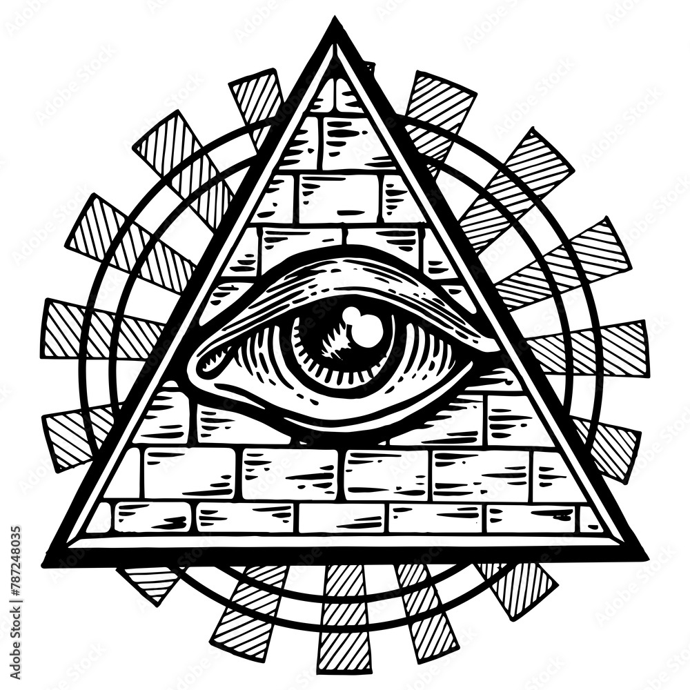 Masonic symbol eye in pyramid engraving PNG illustration. Scratch board ...