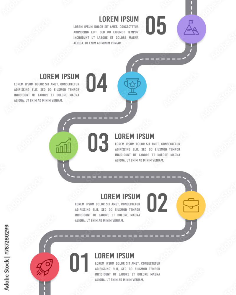 Vertical Infographic of the road to success design template. Roadmap, Milestone, Timeline and ...