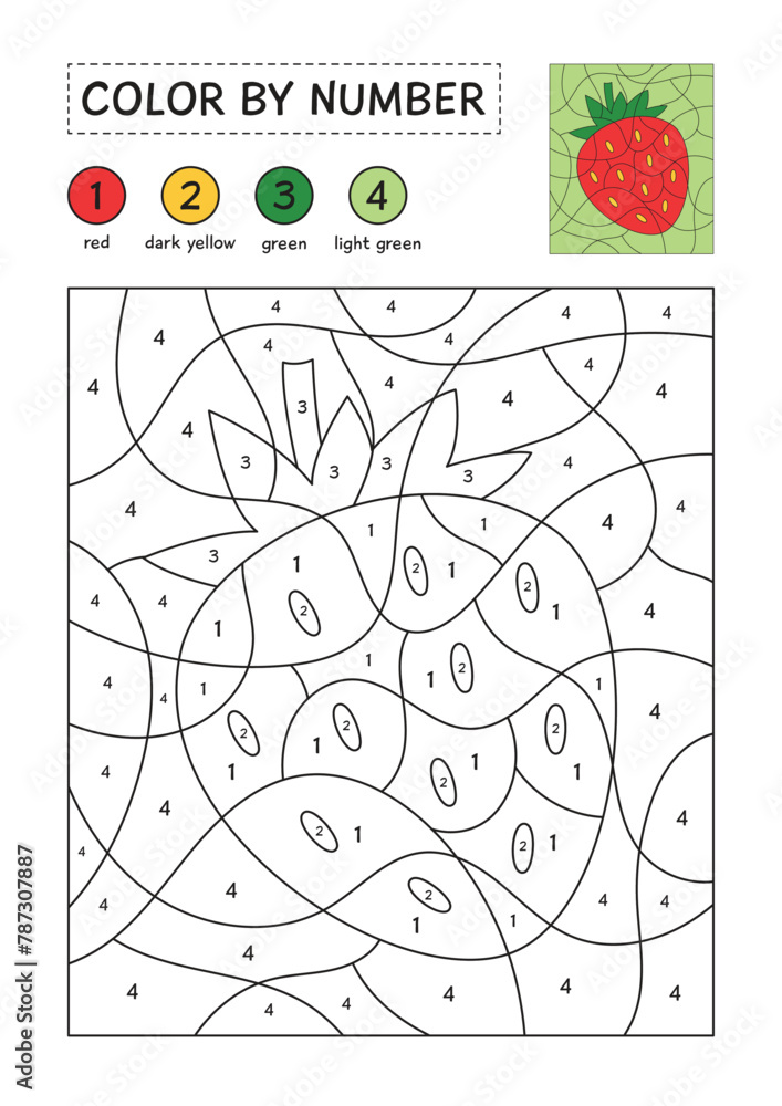 Coloring page with a picture of strawberry to color by numbers. Color ...