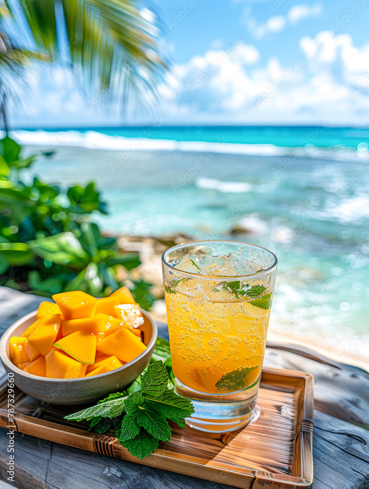 Refreshing Mango Mojito Mocktail served in a tall glass with garnishes ...