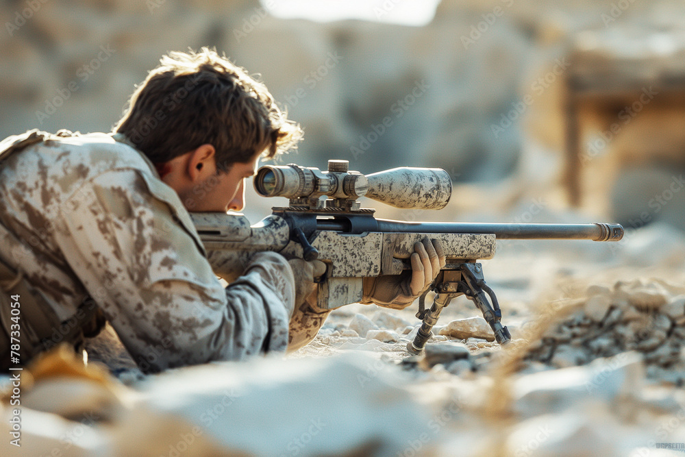 Illustration Stock Military Sniper U.S. Army shooting Bolt Action Long ...