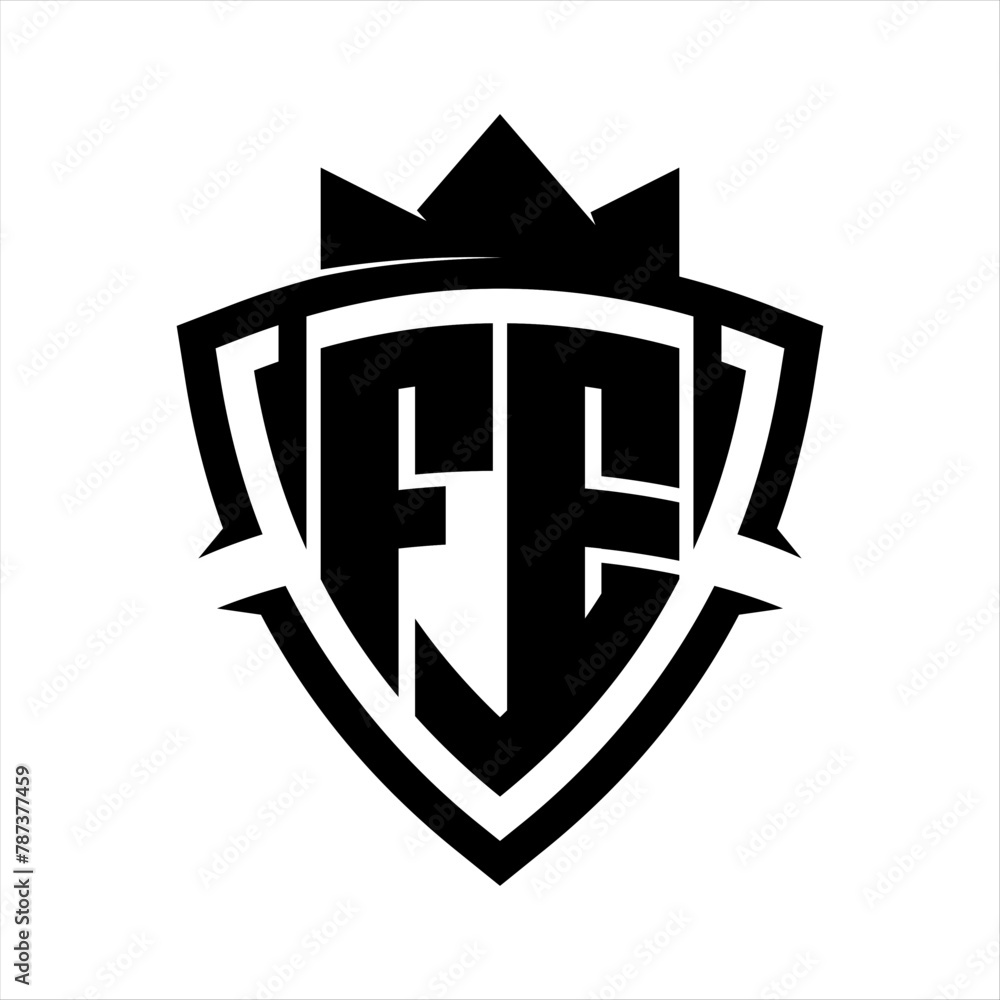 FE Letter bold monogram triangle curve shield shape with crown black ...
