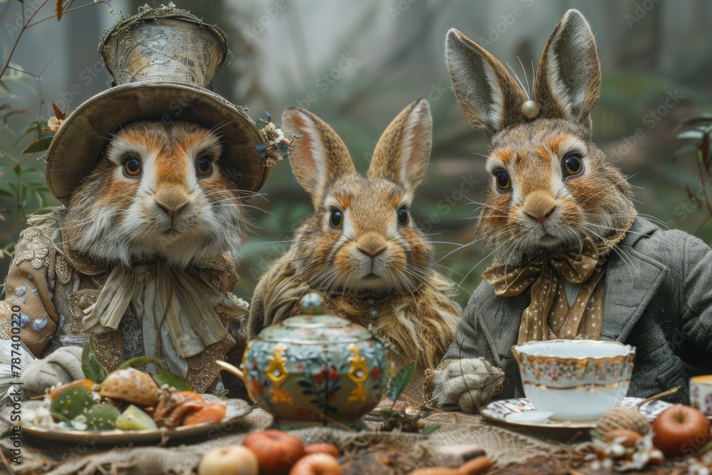 Whimsical tea party scene with Alice, the Mad Hatter, and the March ...