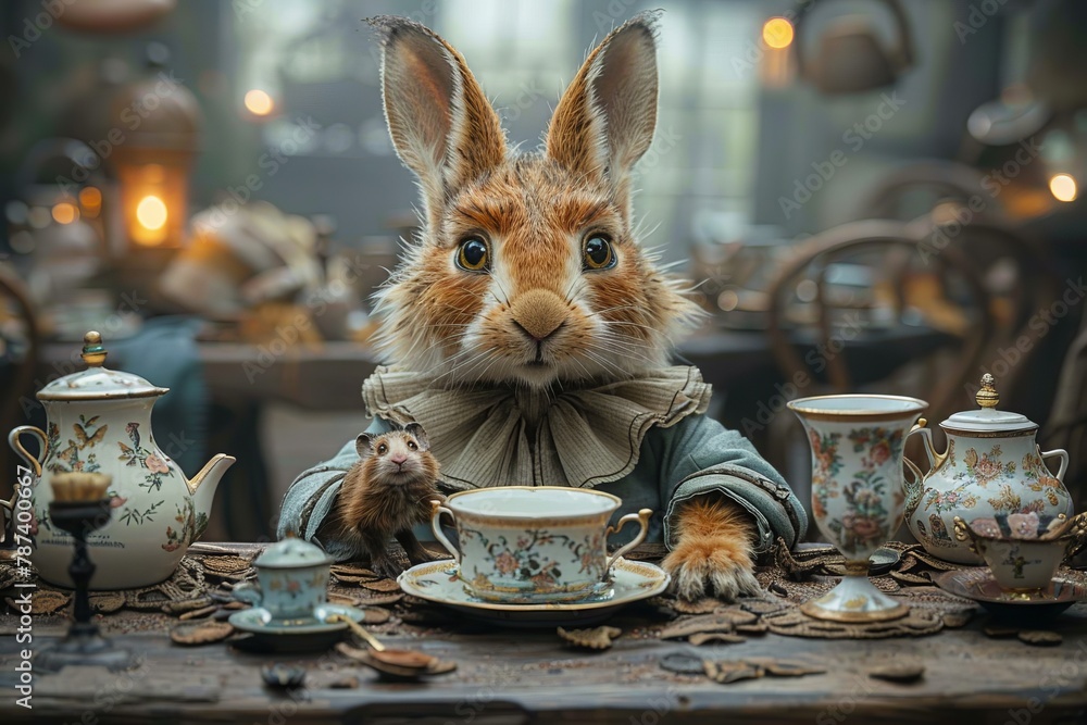 Mad Hatter, March Hare, and Dormouse hosting a tea party at their ...