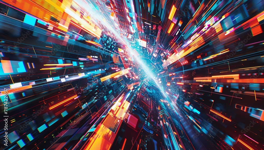 Translate the fusion of abstract art and futuristic camera angles into ...