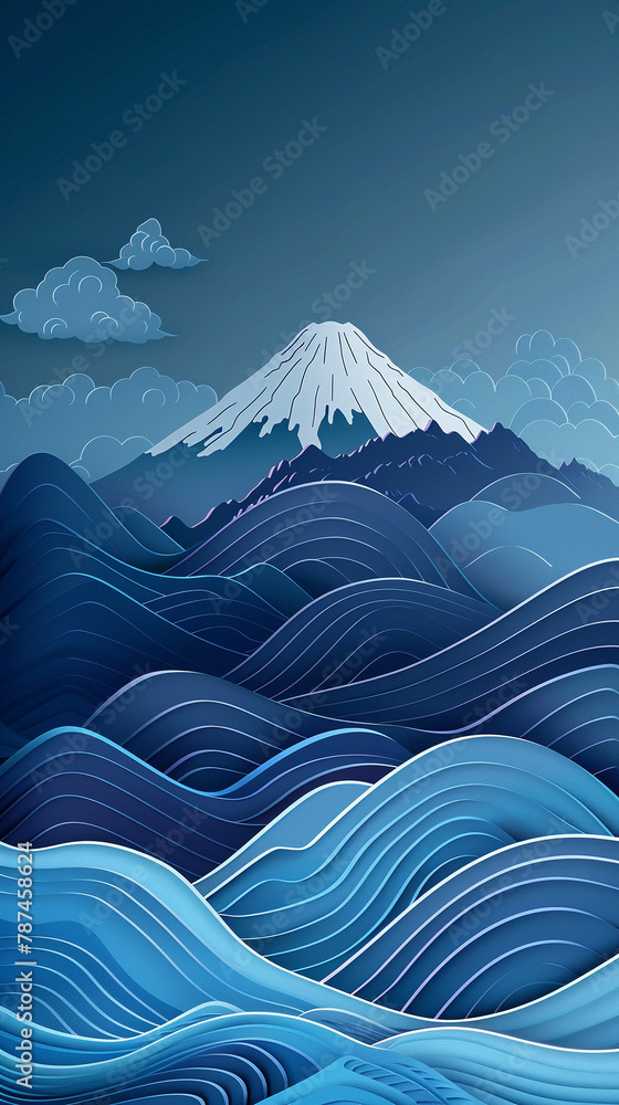 Stock-Illustration „3D vector of an abstract Japanese wave pattern with ...