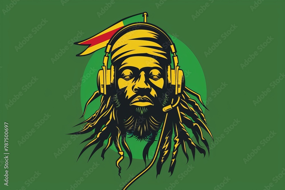 vector logo of Rastafarian with headphones on green background, in the ...