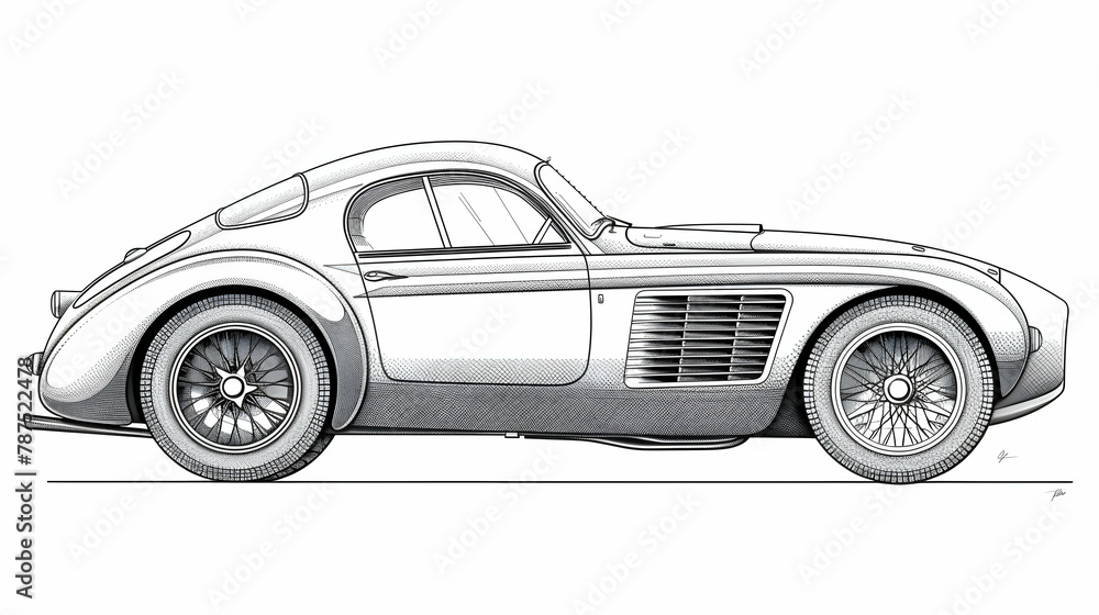 Generate a minimalist line drawing of a vintage car collector ...