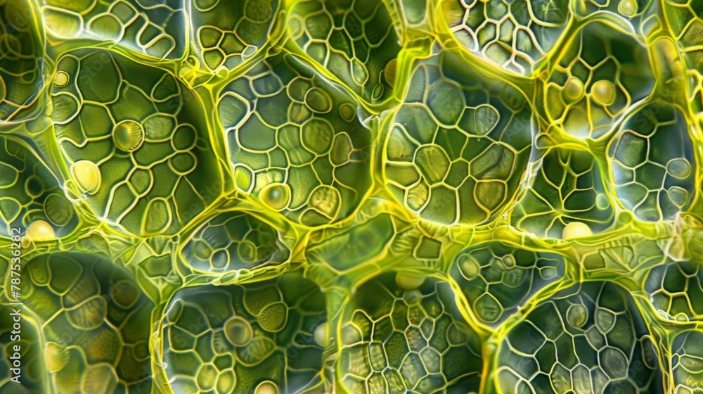 A highly magnified view of a plant cells chloroplasts revealing the ...