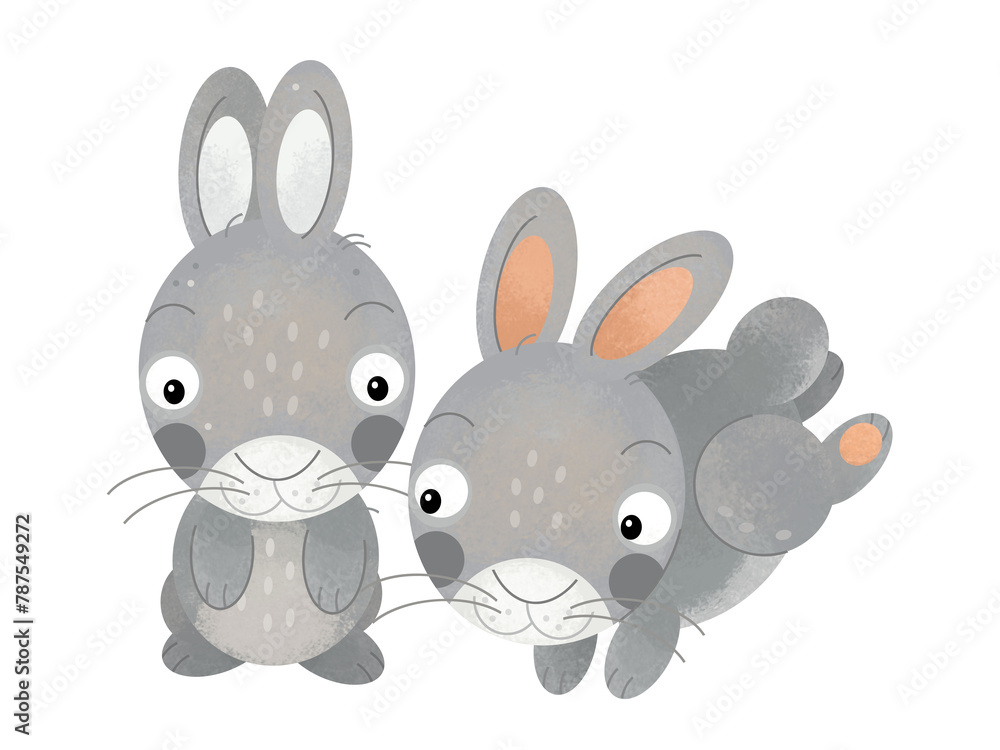 cartoon scene rabbit hare bunny pair farm ranch animals family isolated ...