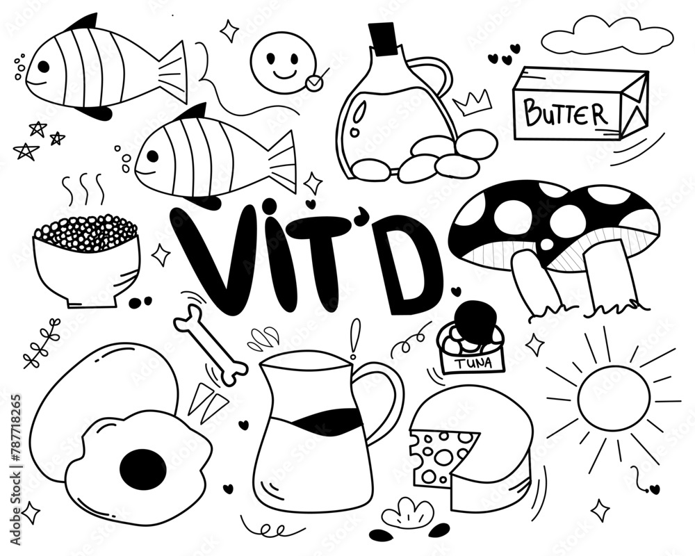 Set of products containing vitamin D. Foods high in vitamin D. Hand ...