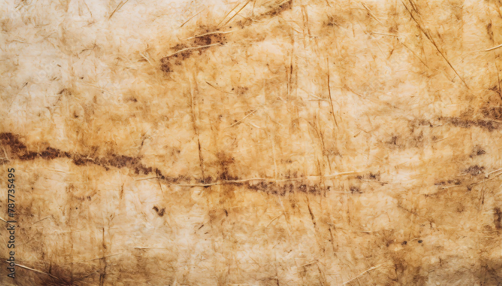 Aged, textured, rough papyrus paper with visible fibrous details and ...