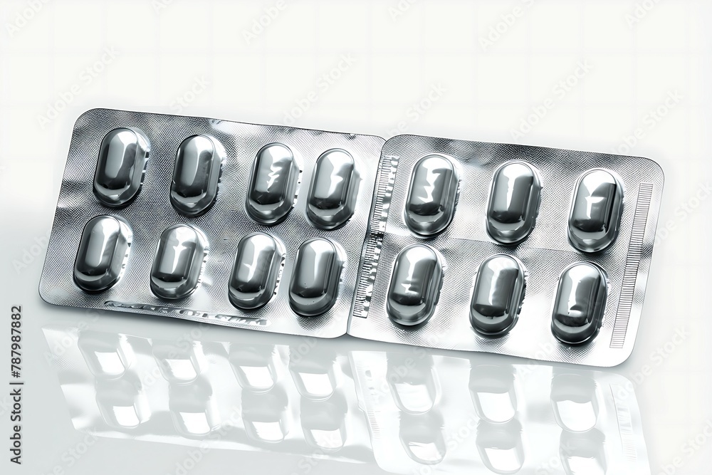 Silver aluminium foil blister pack isolated on white background ...