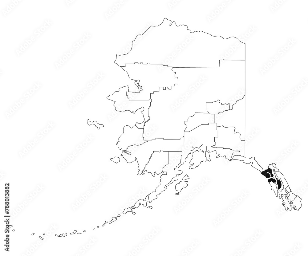 Map of hoonah angoon borough in Alaska state on white background ...