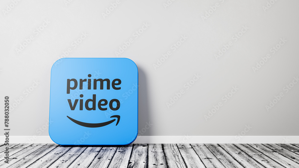 Amazon Prime Video App Icon on Wooden Floor Against Wall Stock ...