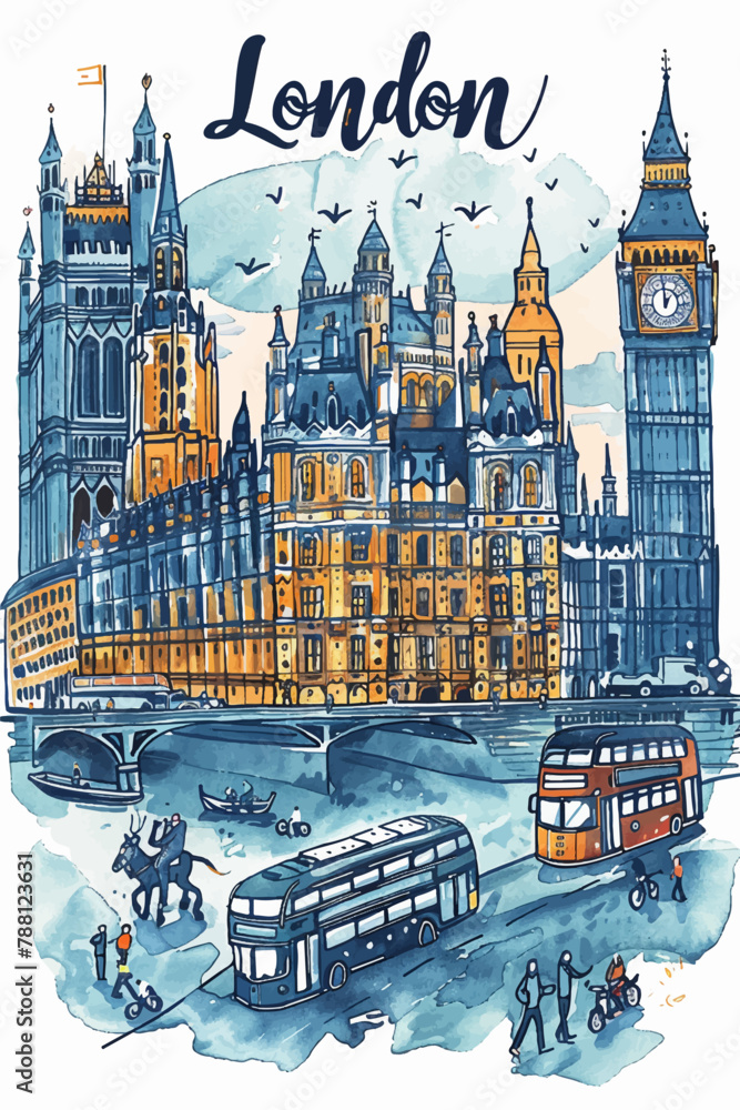 Artistic hand-drawn sketchnote style travel map of London, vector ...