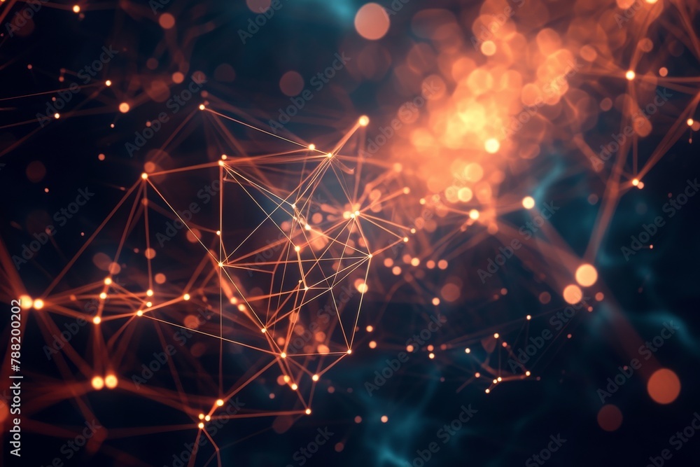 A vibrant abstract background featuring intersecting lines and dots, creating a dynamic visual ...