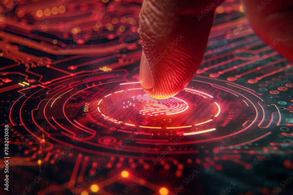 Finger initiating biometric authentication on a high-tech fingerprint ...