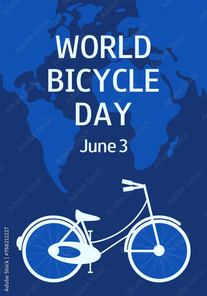 Bike silhouette on the world map. World Bicycle Day banner, greeting ...