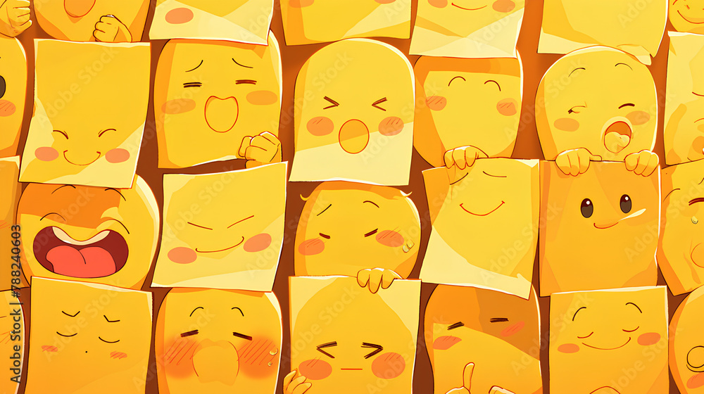 emoticon expressions set. Yellow emoji paper sticker. emoticon face ...