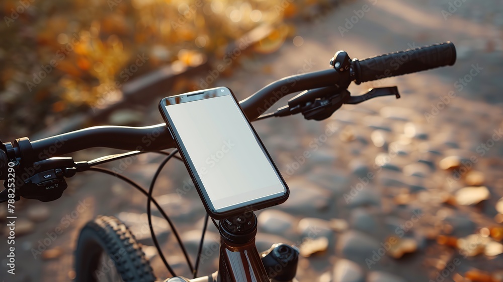 smart phone Showing white screen on bicycle. smartphone installed at ... smart phone Showing white screen on bicycle. smartphone installed at ...