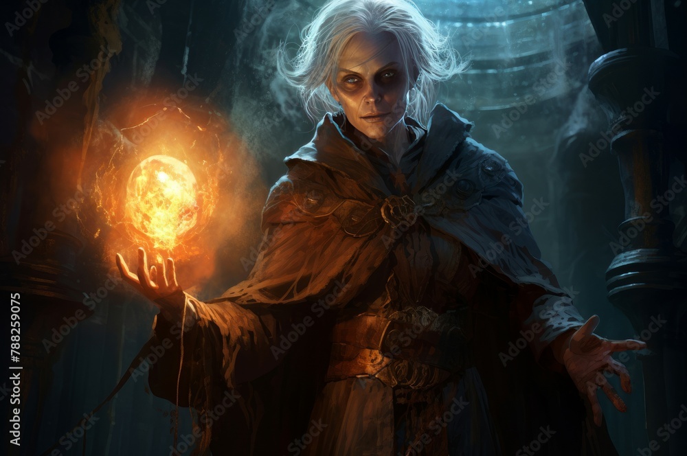 Powerful Mage old woman fantasy dungeon. Digital magic. Generate Ai ...