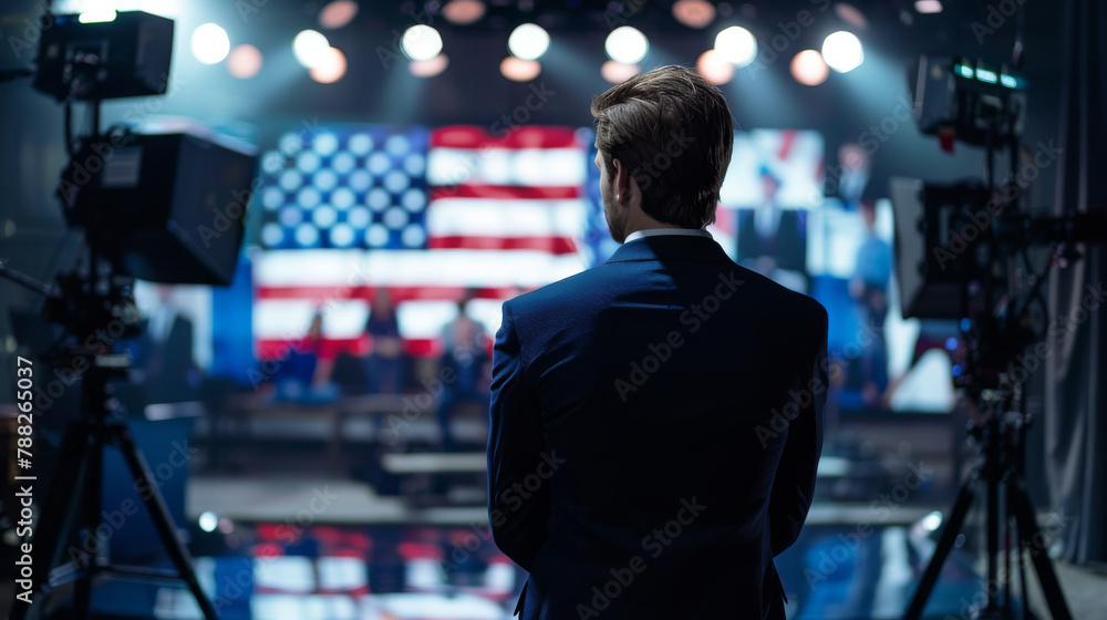 Confident News Anchor Preparing for Broadcast, A professional male news ...