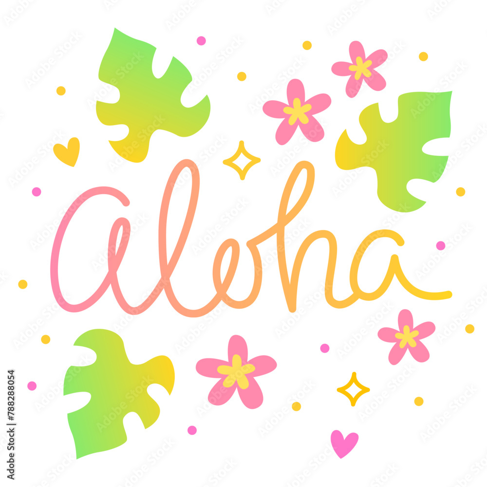 Aloha. Hawaiian design, tropical leaves, flovers. Colorful vector ...