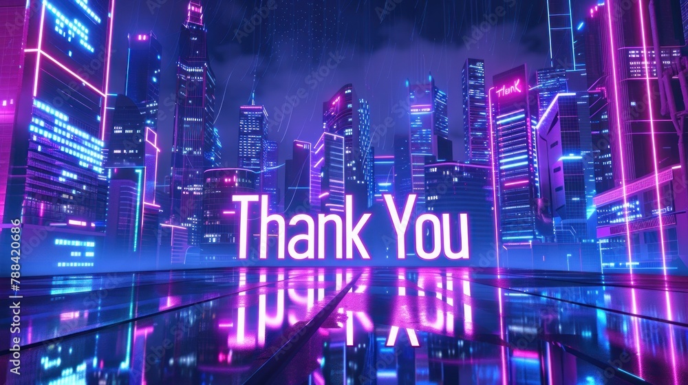 A futuristic cityscape background with holographic elements and "Thank ...