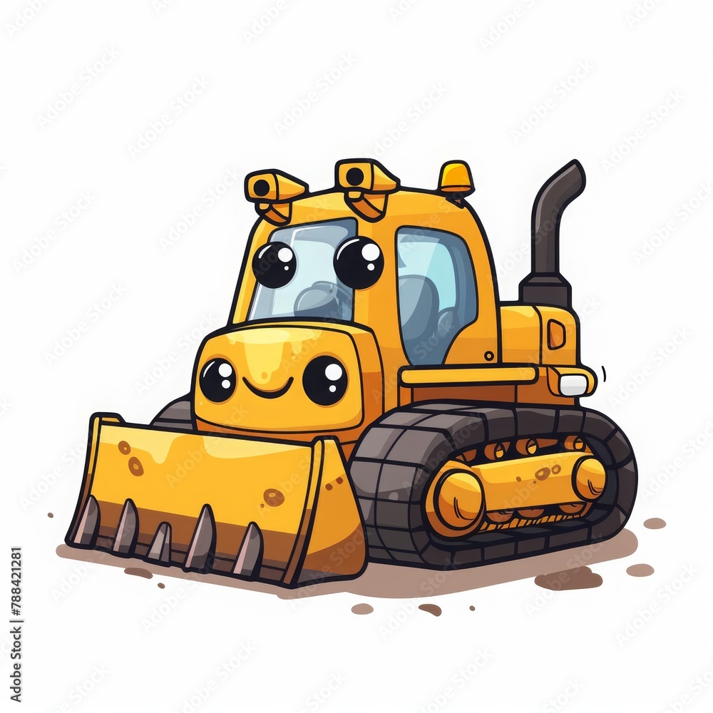 bulldozer vector character chibi illustration on solid white background ...