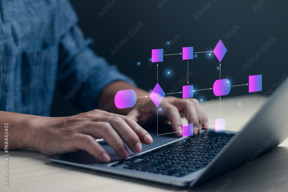 Workflow processes and flowchart, business structure. Businessman ...
