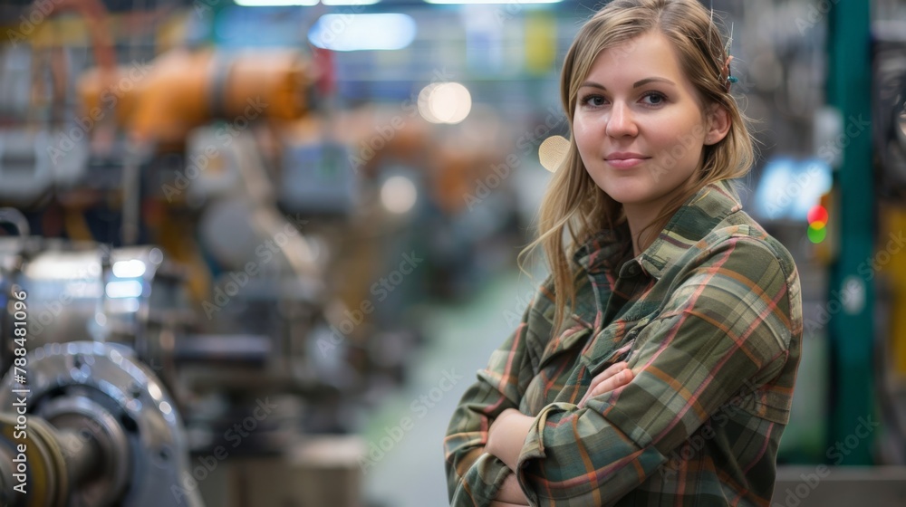 The resilient figure of a female worker on the factory floor, her ...