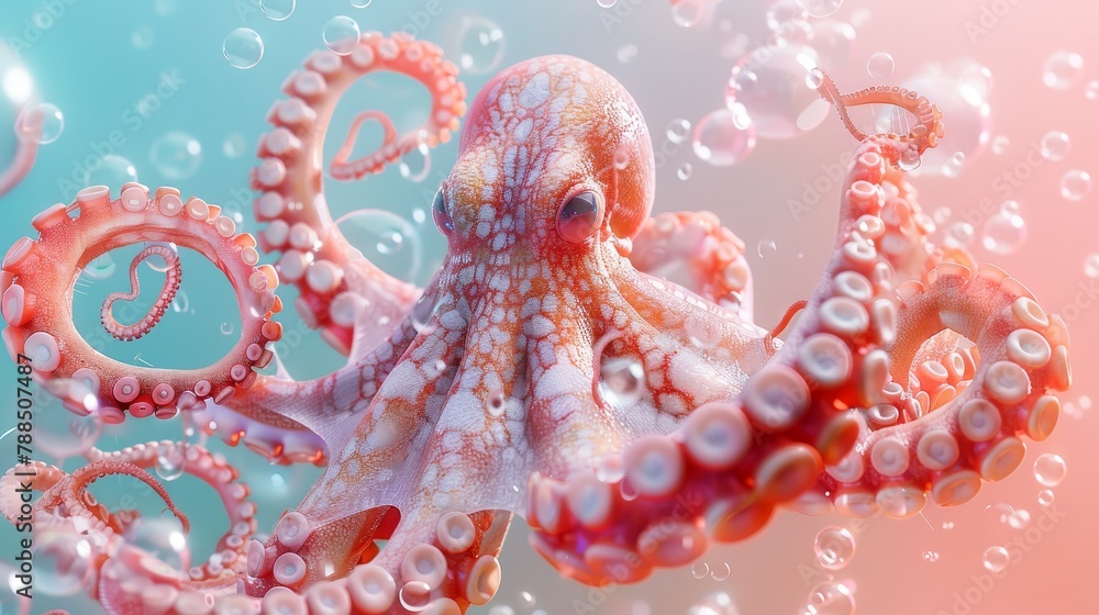 Bright and bubbly octopus in pastel vector colors, holding multiple ...