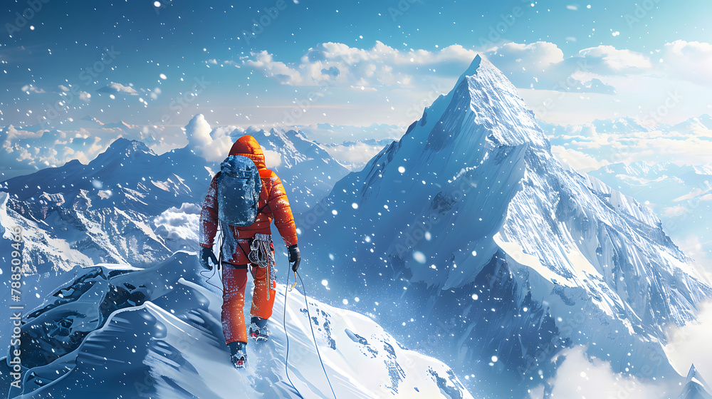 Mountaineer climbing snowy peaks, extreme winter trek adventure, video ...