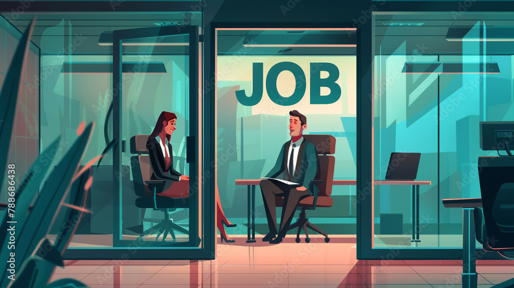 illustration of a job interview in progress, candidate and interviewer ...