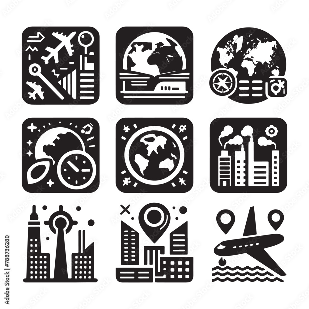 Vector de Stock map icon set, Map Symbol Set, Map Illustration Set ...