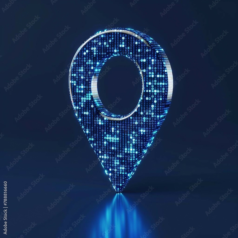 digital location pin icon with binary code, artificial intelligence in navigation applications ...