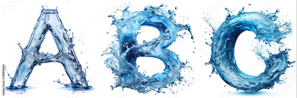 Letters A, B, C. Water Alphabet: ultra-realistic water splash effect ...