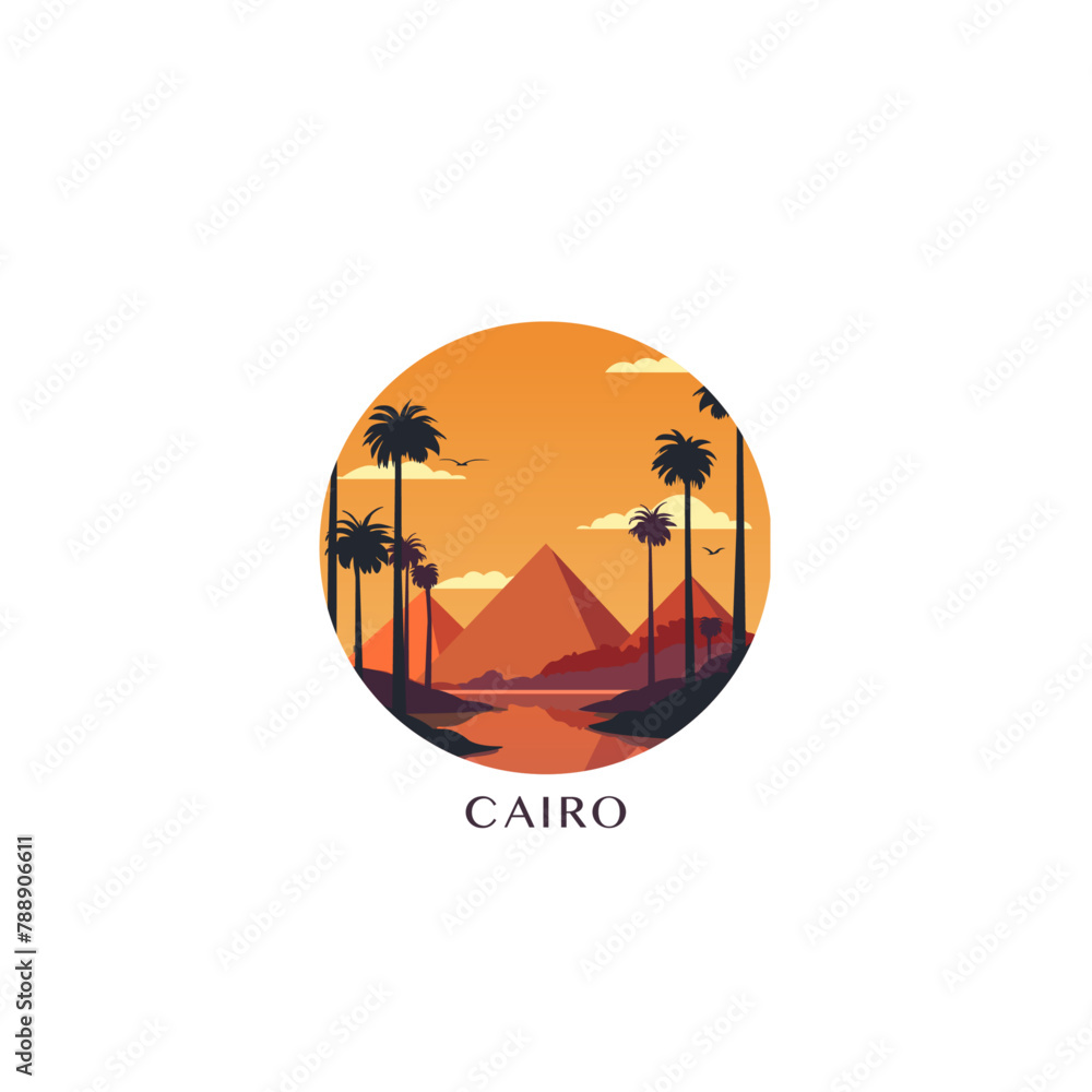 Cairo pyramids cityscape, vector badge, flat skyline logo, icon. Egypt ...