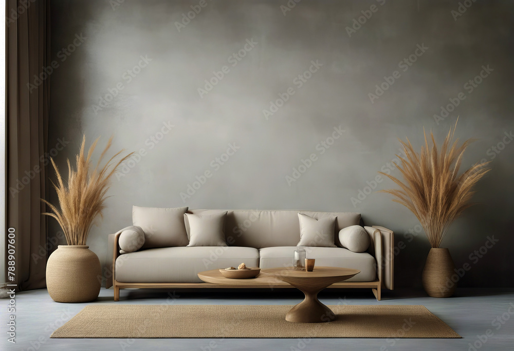 empty style interior grass table ceramic low rug wall jug mockup ...