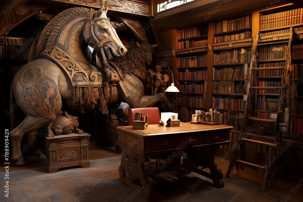 Trojan Horse Bookcase and Epic Poem Manuscripts: Greek Mythology Study ...