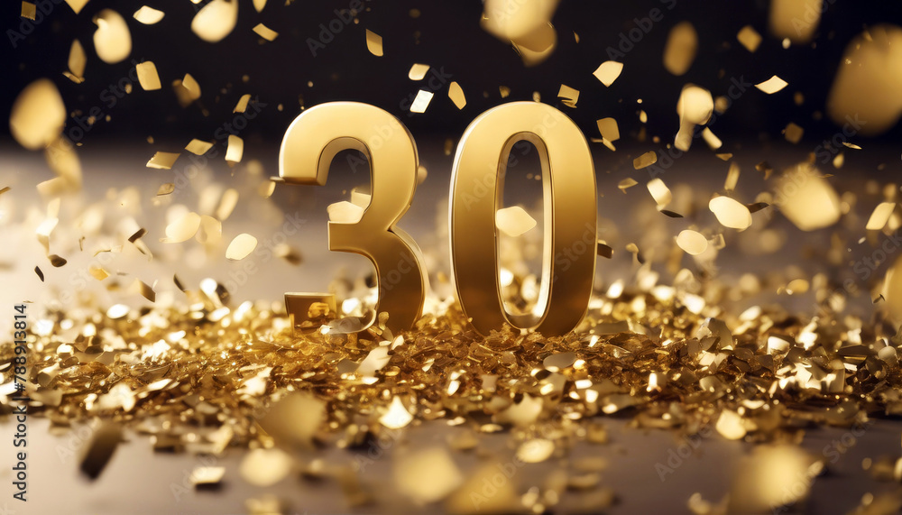 Gold Number 30th confetti Anniversary birthday background celebration ...