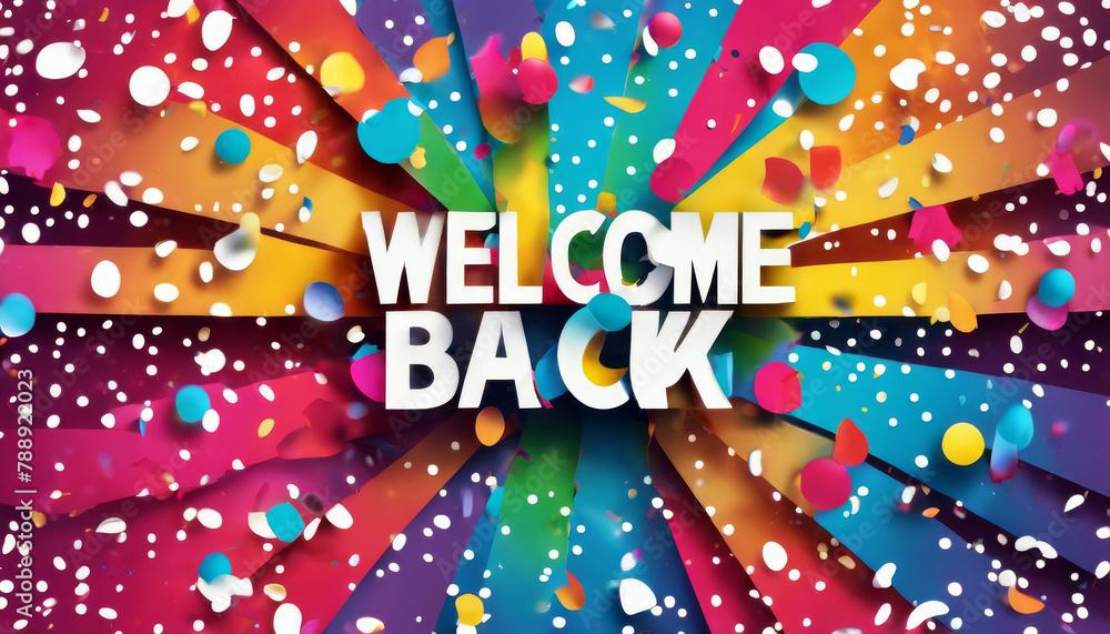WELCOME BACK! confetti colorful background banner text Stock ...
