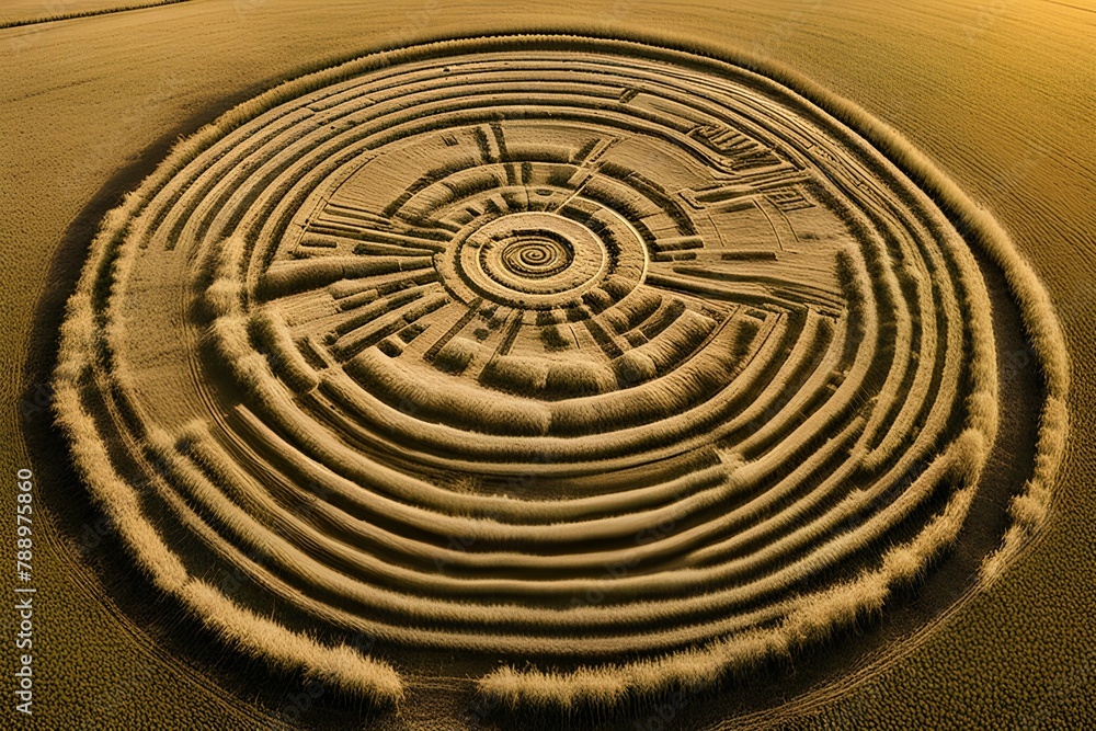 Beautiful crop circles in a golden wheat field - intricate patterns ...