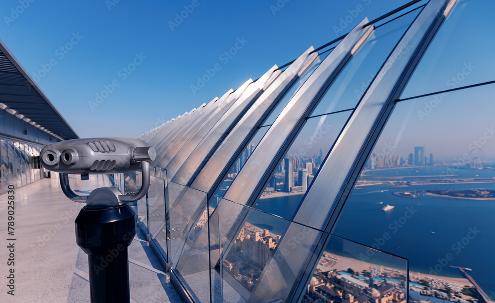 Binoculars for city viewing skyview, Observation deck in marina island ...